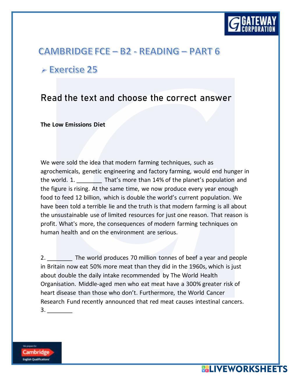 7459194 | CAMBRIDGE FCE – B2 - READING – PART 6