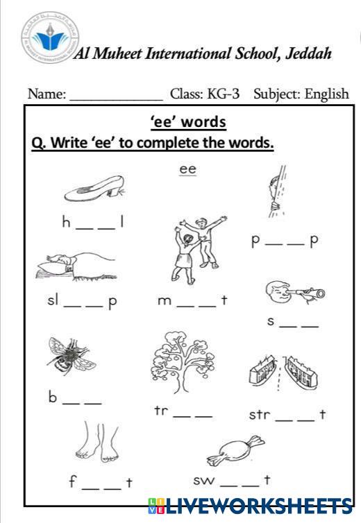 'ee' words | Live Worksheets