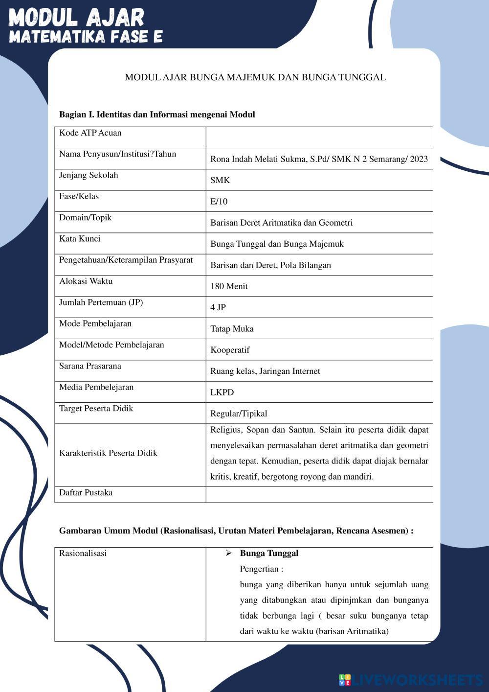 Modul Bunga Tun… | Free Interactive Worksheets | 7461175