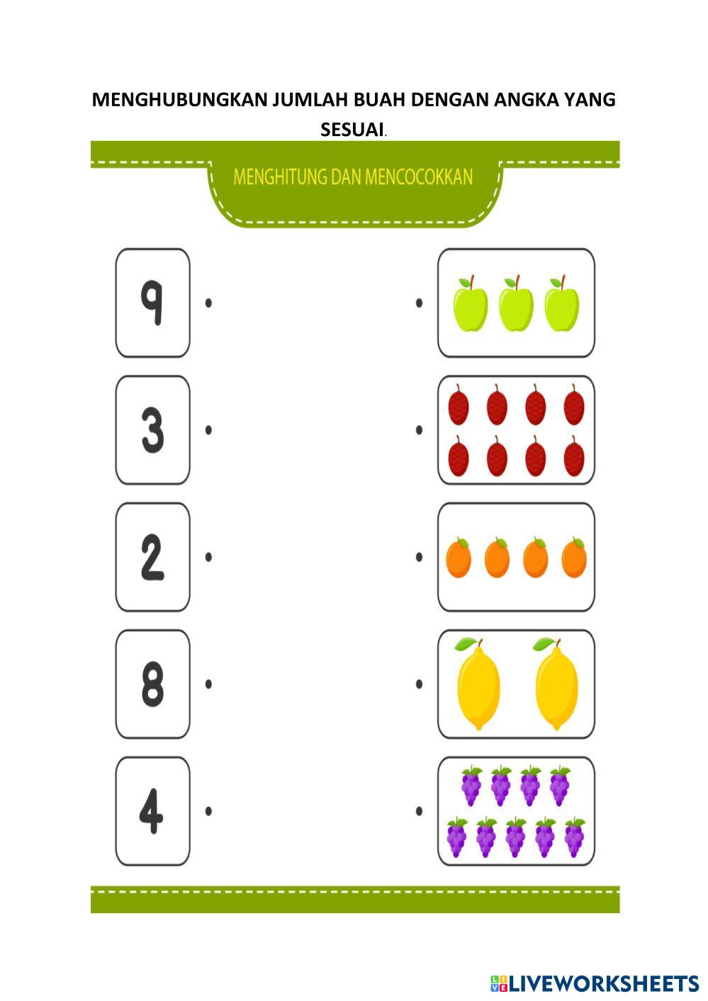 Berhitung dan menghubungkan angka | Live Worksheets