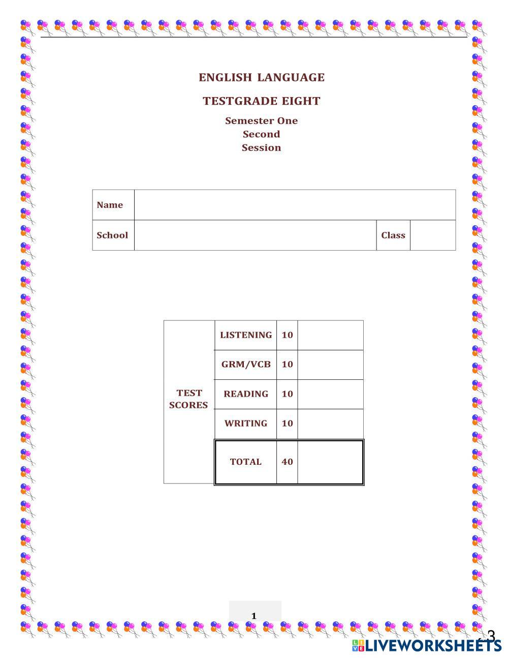 7464854 | GRADE 8 S1 MOCK EXAM NO.5 | Alaa Rabia Ali