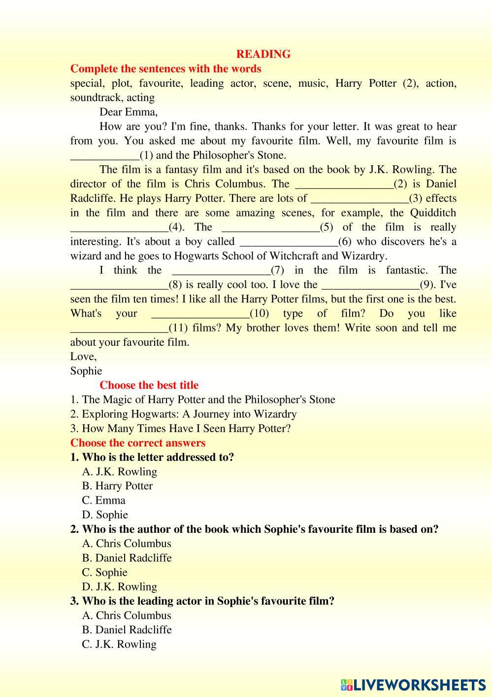 Unit 8 E . 6 grade . Full Blast. Reading | Live Worksheets