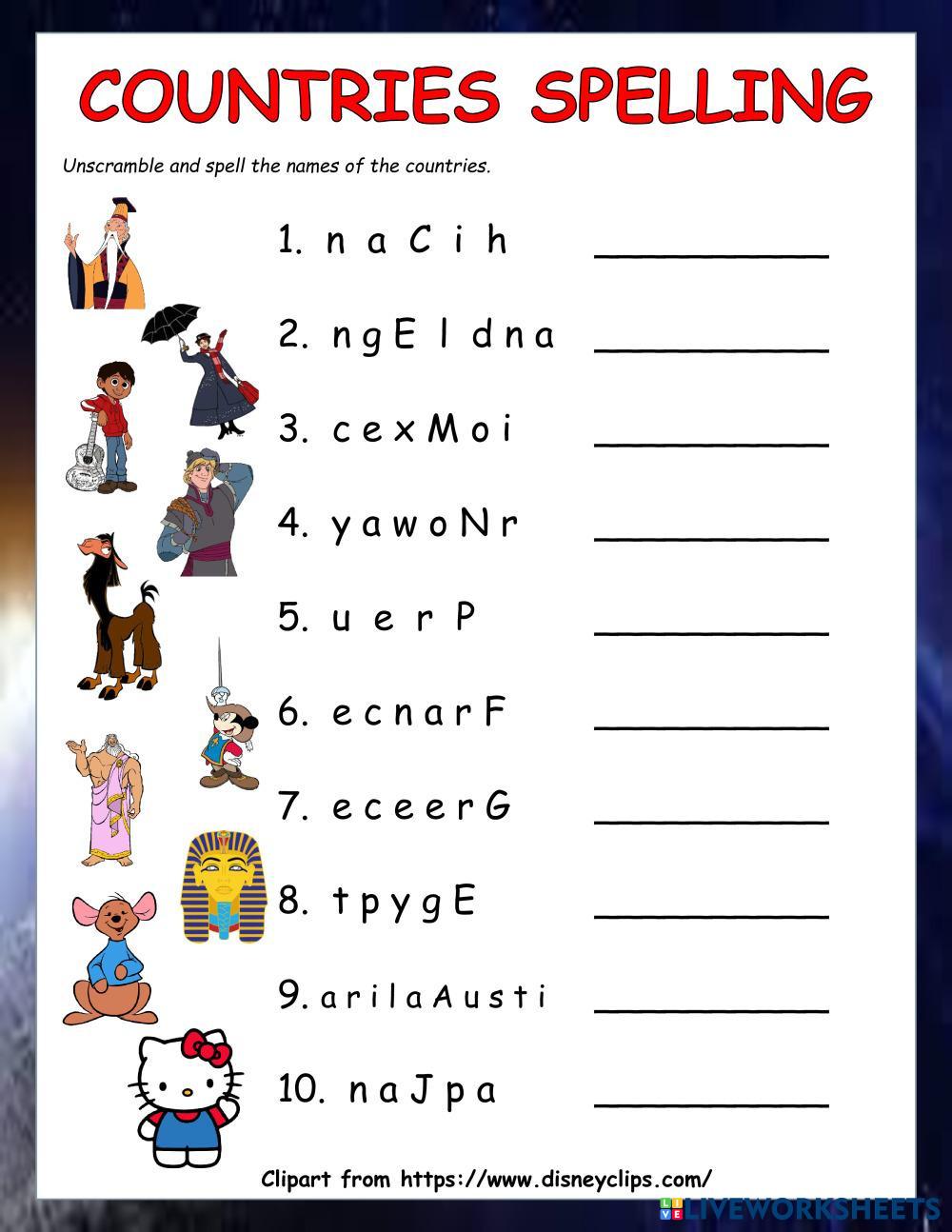 Countries Spell… | Free Interactive Worksheets | 7465584