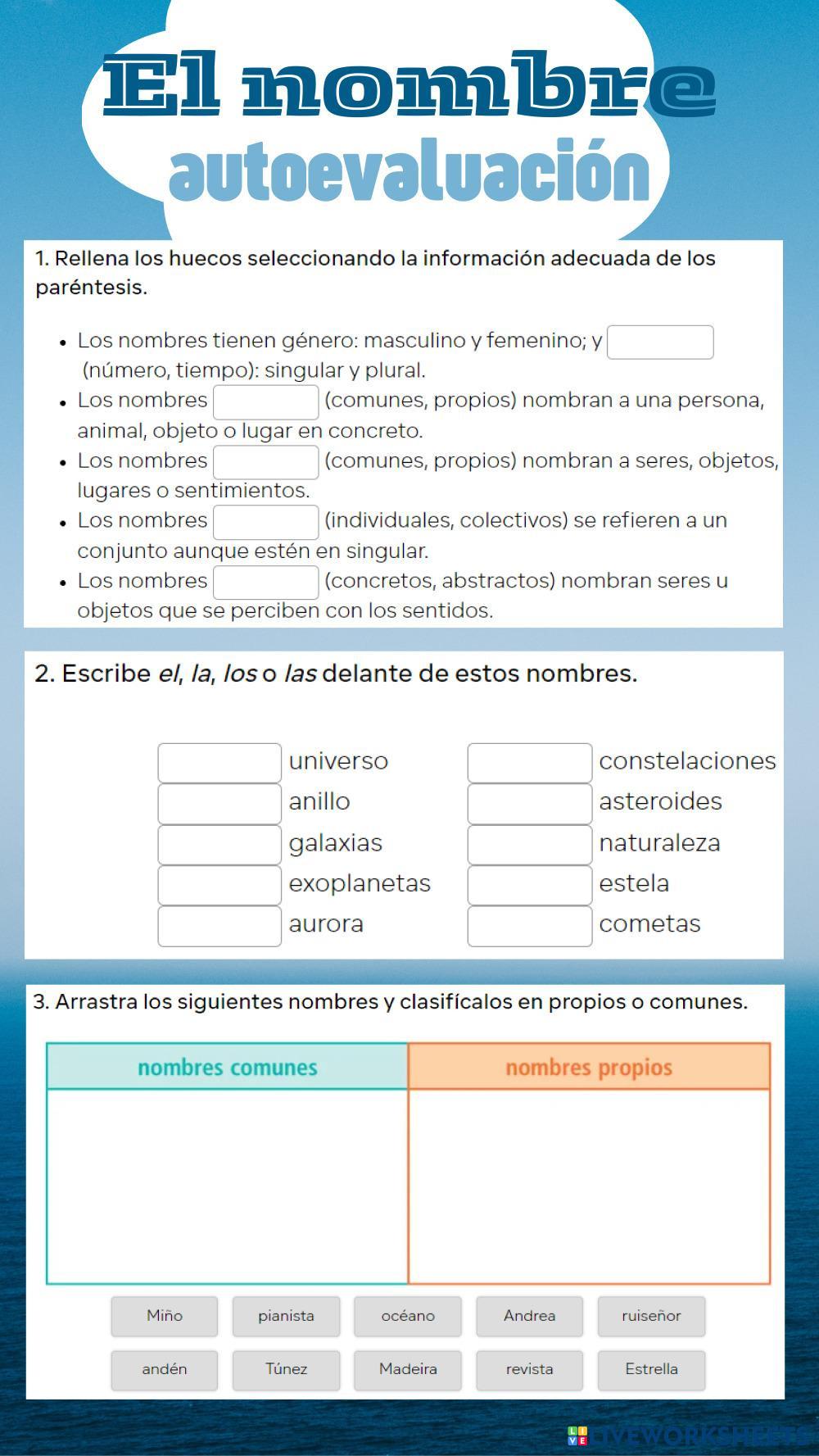 El nombre | Free Interactive Worksheets | 7469517