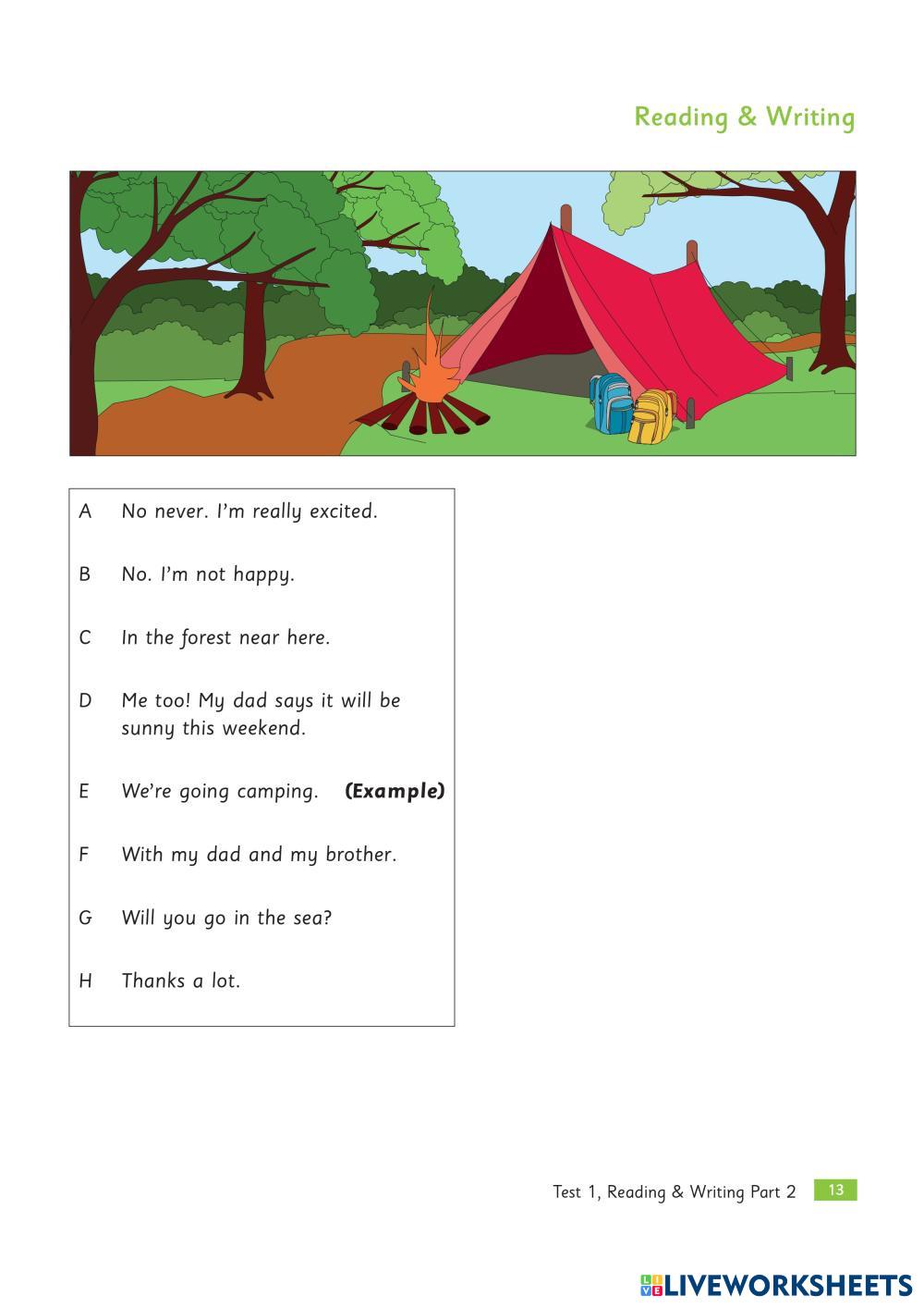 Flyers TP - Test 1 - Reading and Writing - Part 2 | Live Worksheets