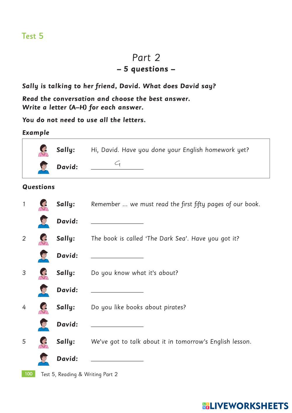 Flyers TP - Test 5 - Reading and Writing - Part 2 | Live Worksheets