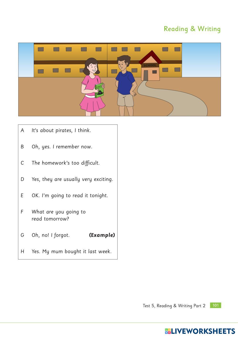 Flyers TP - Test 5 - Reading and Writing - Part 2 | Live Worksheets