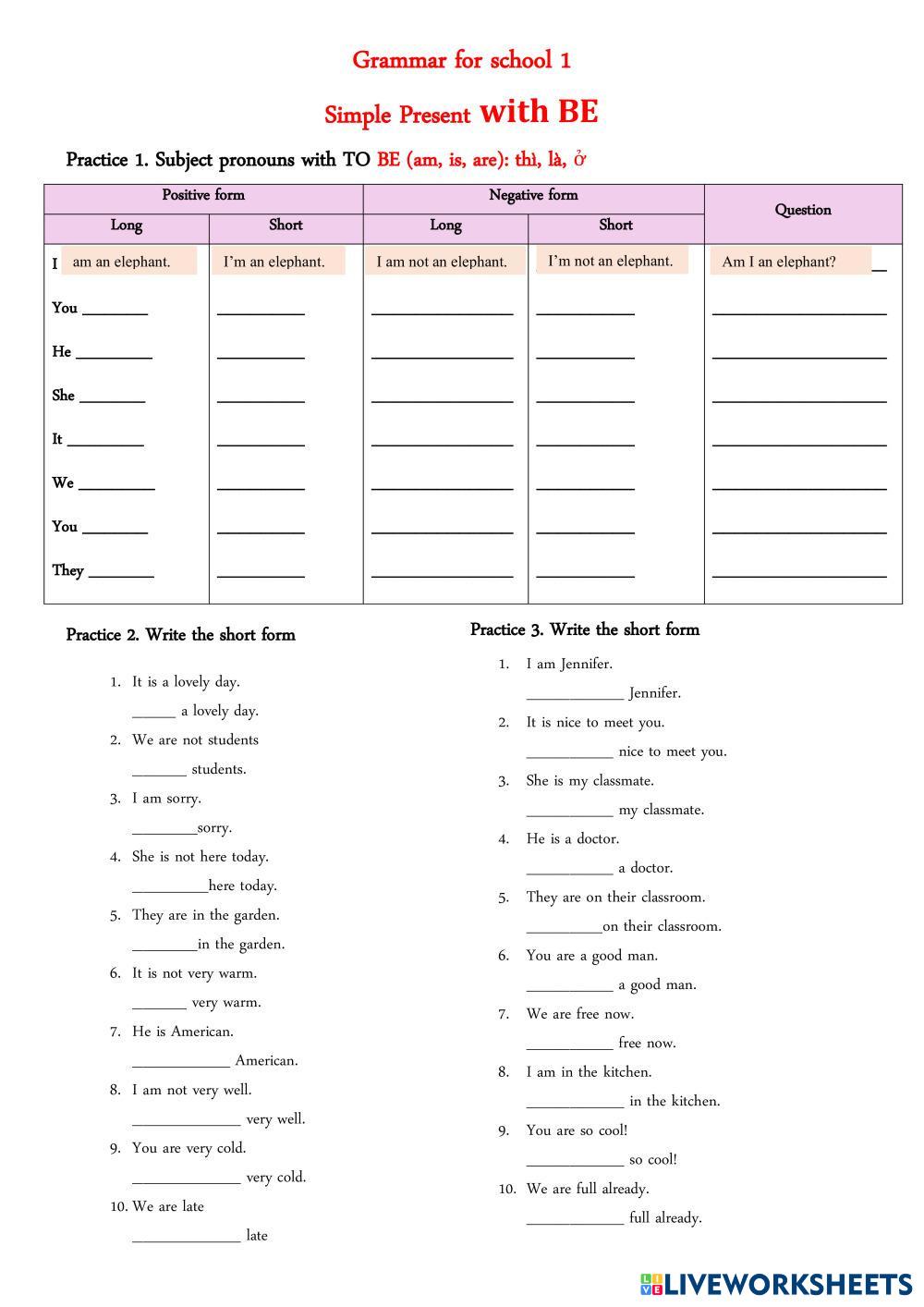 Simple present with AM, IS, ARE 7470764 | LÊ THỊ MAI