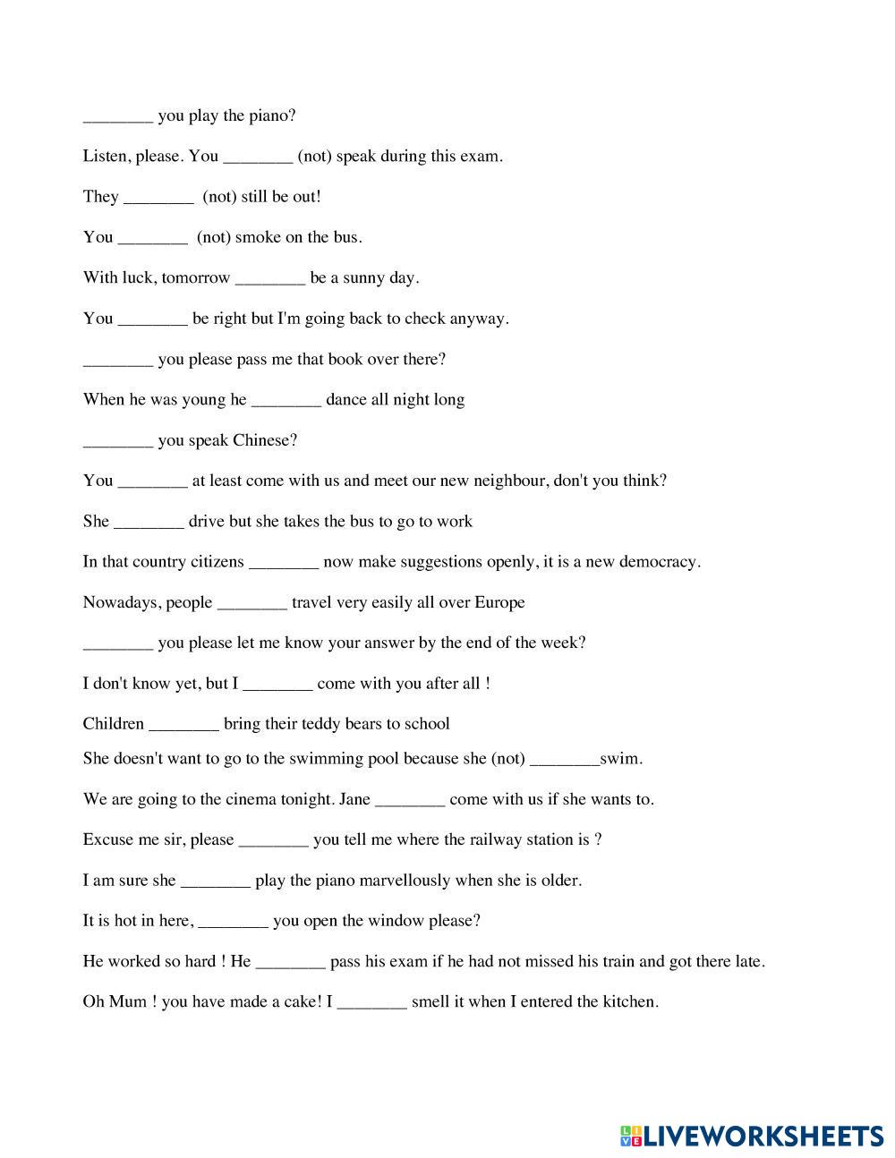 Modal verbs CA… | Free Interactive Worksheets | 7109652