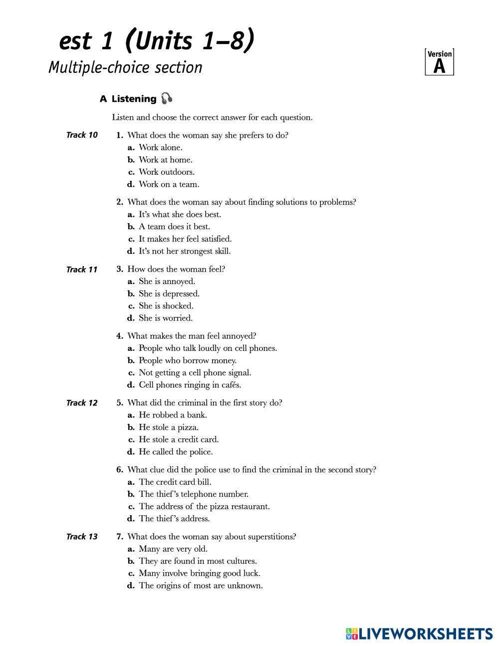 Midterm Exam-Conversation | Live Worksheets