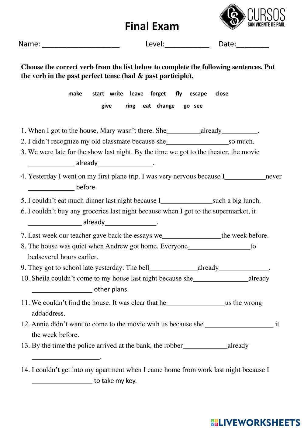 Final Exam | Live Worksheets