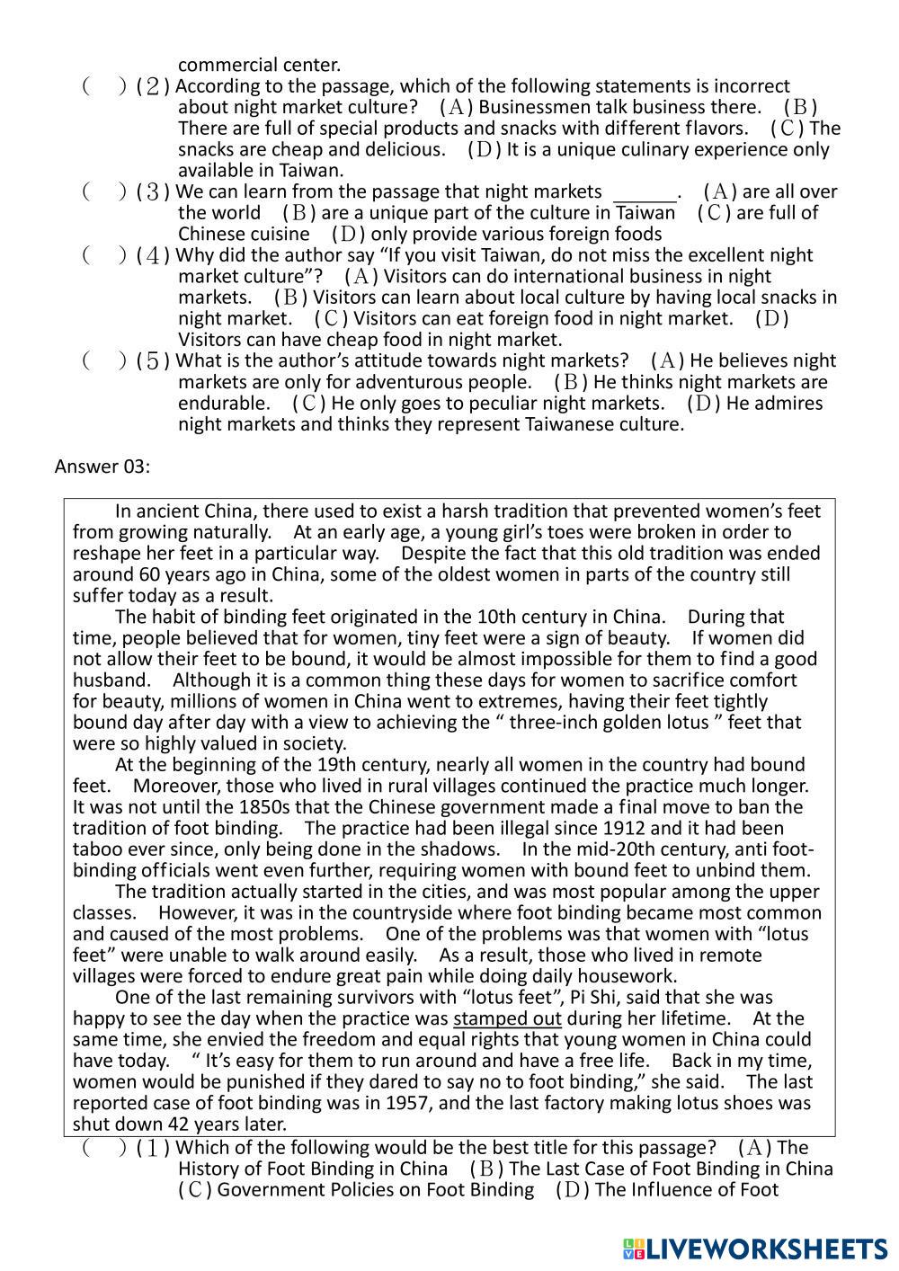 Reading comprehension 01-03 | Live Worksheets