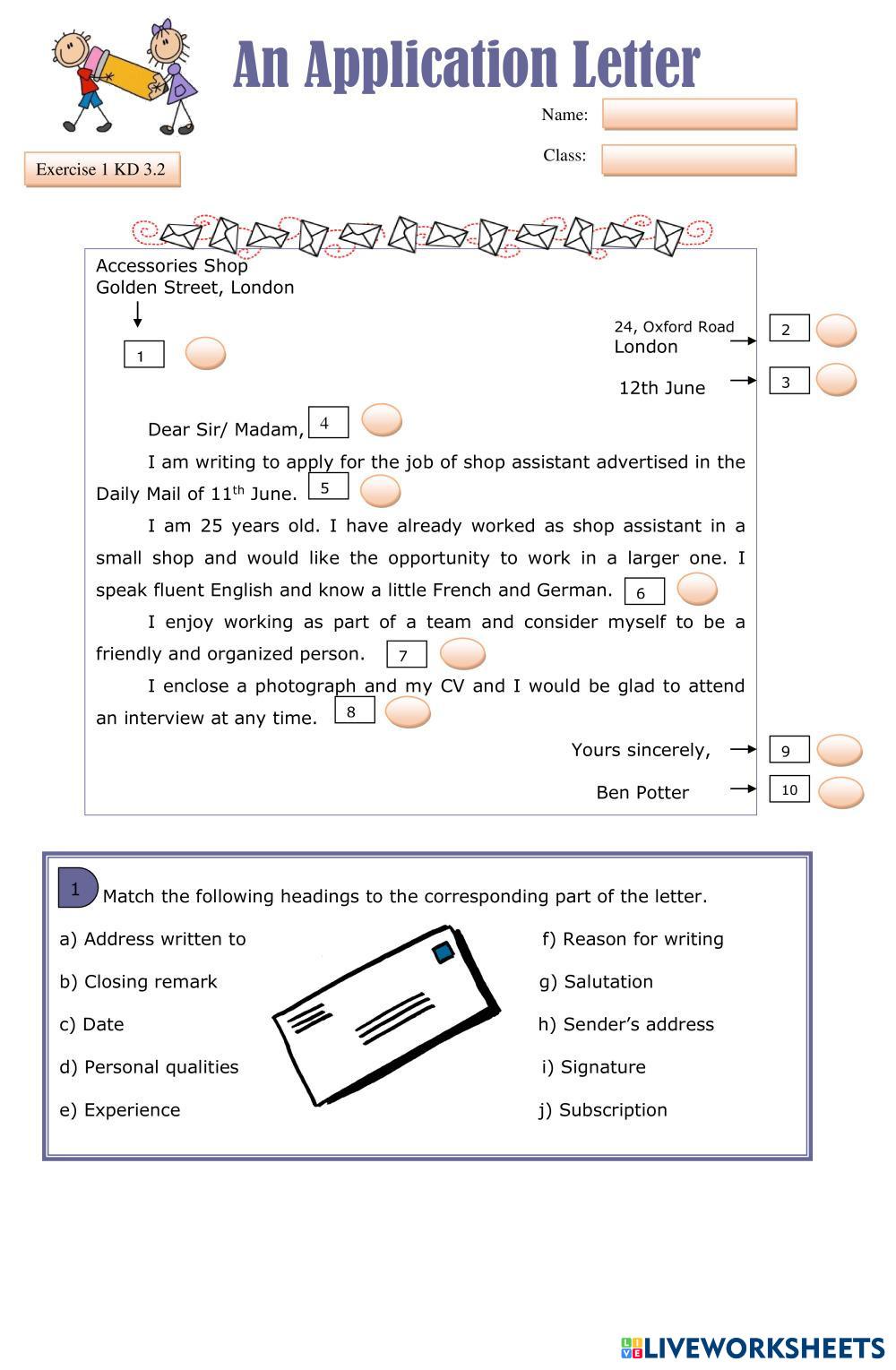 Exercise 1 KD 3.2-Application Letter | Live Worksheets