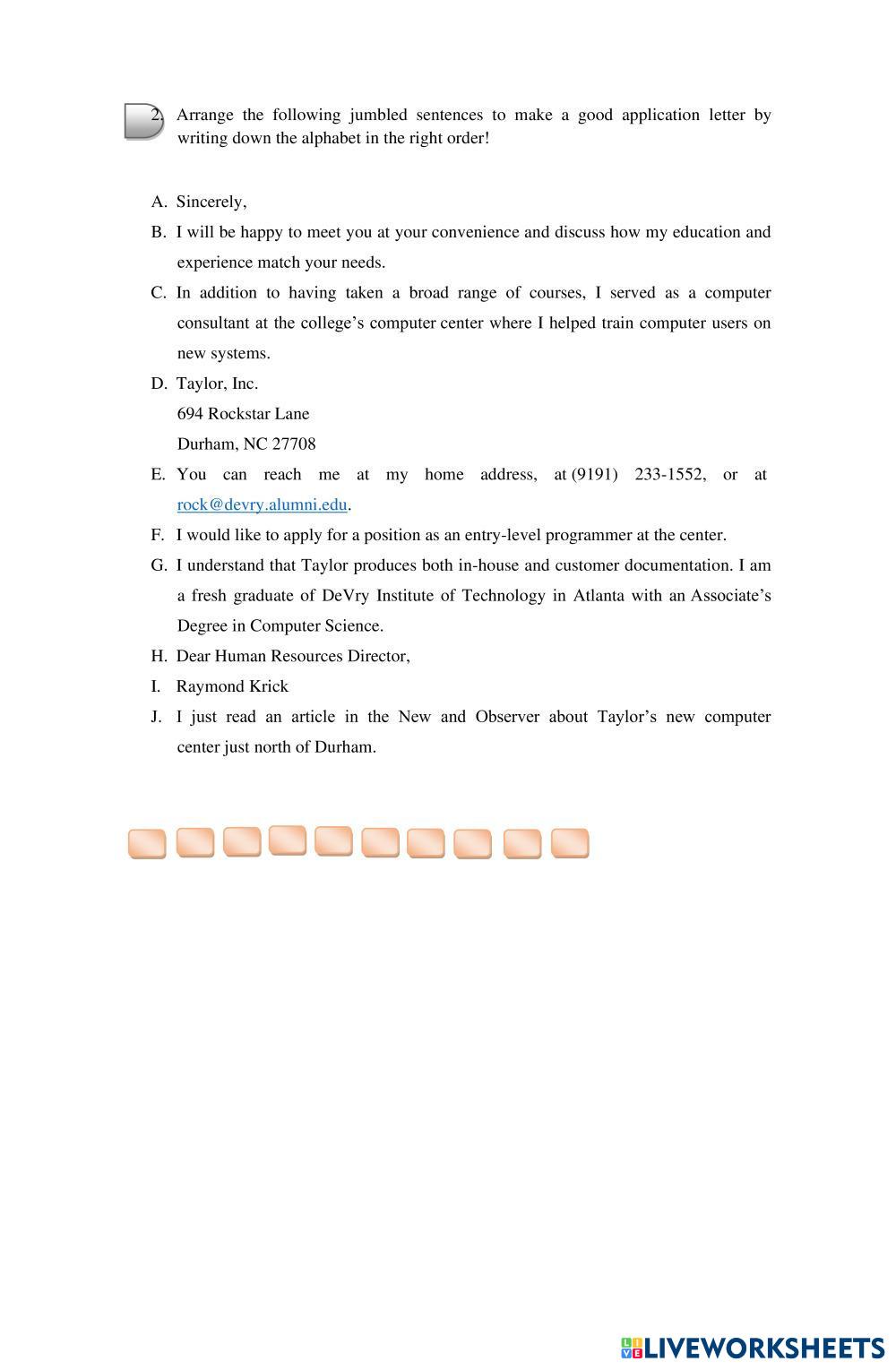 Exercise 1 KD 3.2-Application Letter | Live Worksheets