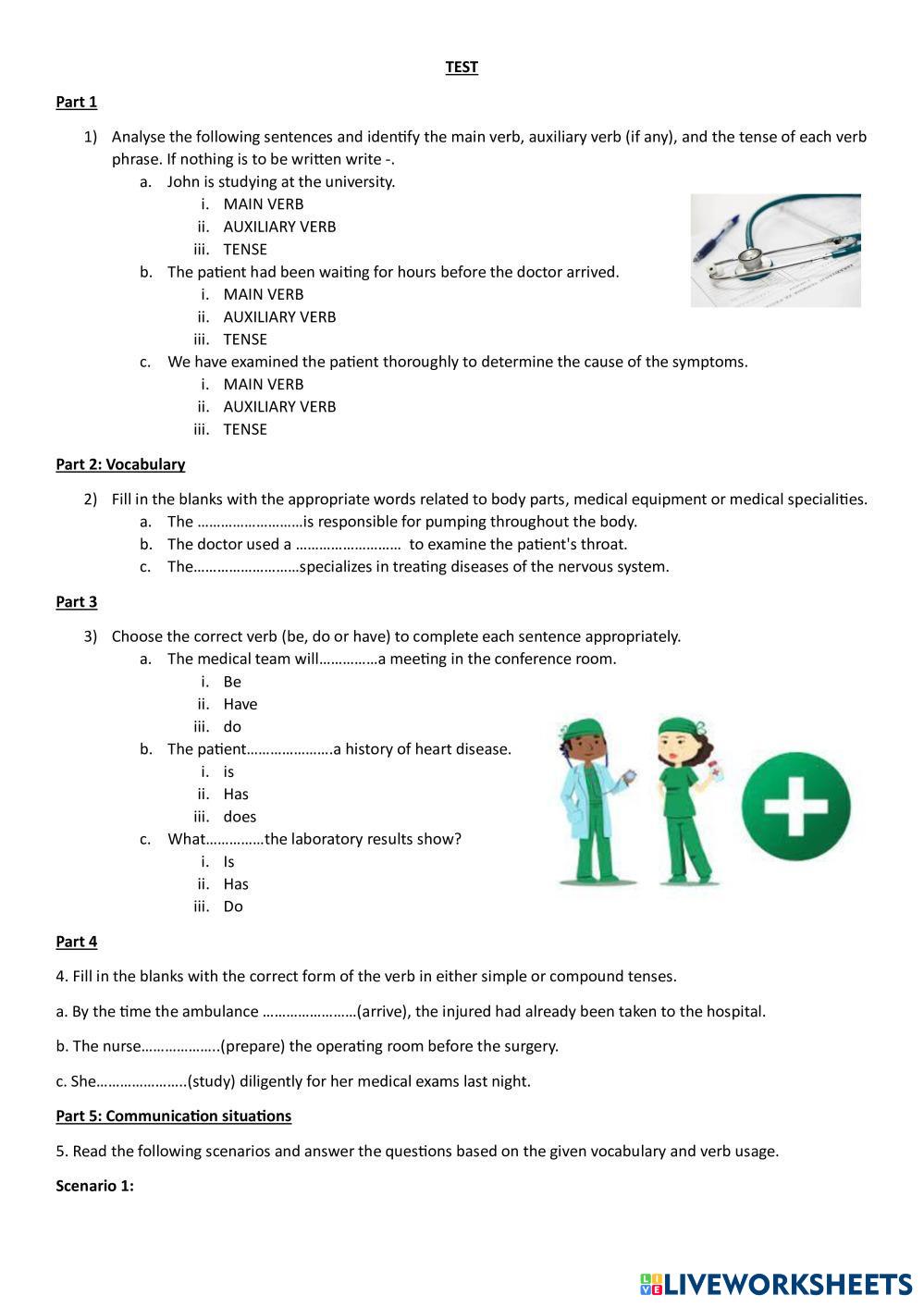 Medical English Test | Live Worksheets