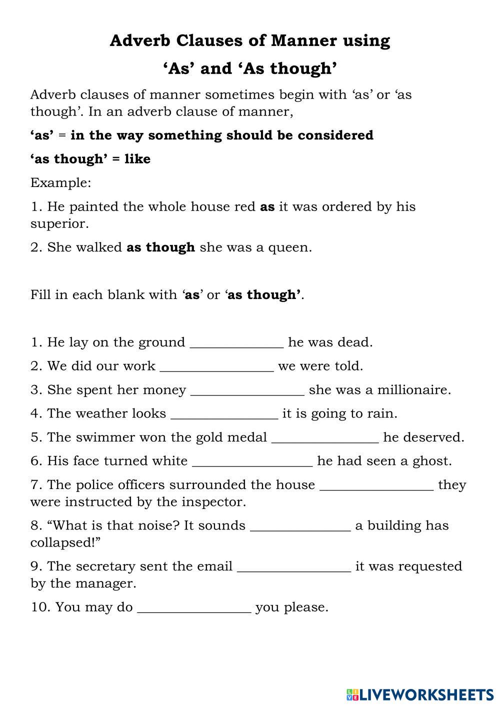 as and as though 7111254 | Zin Mar Win | Live Worksheets