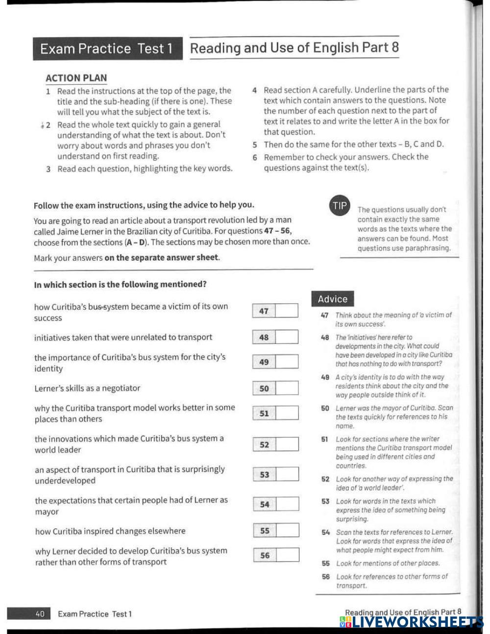 CAE Reading And Use Of English Part 8 Live Worksheets CAE Reading And Use Of English Part 8 Live Worksheets
