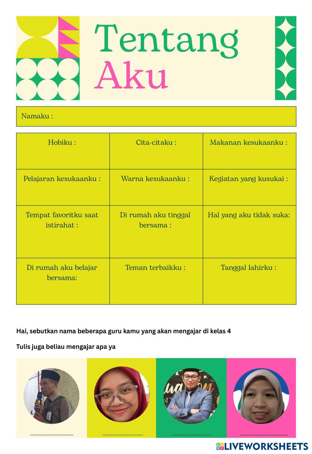 Tentang Aku dan… | Free Interactive Worksheets | 7111826