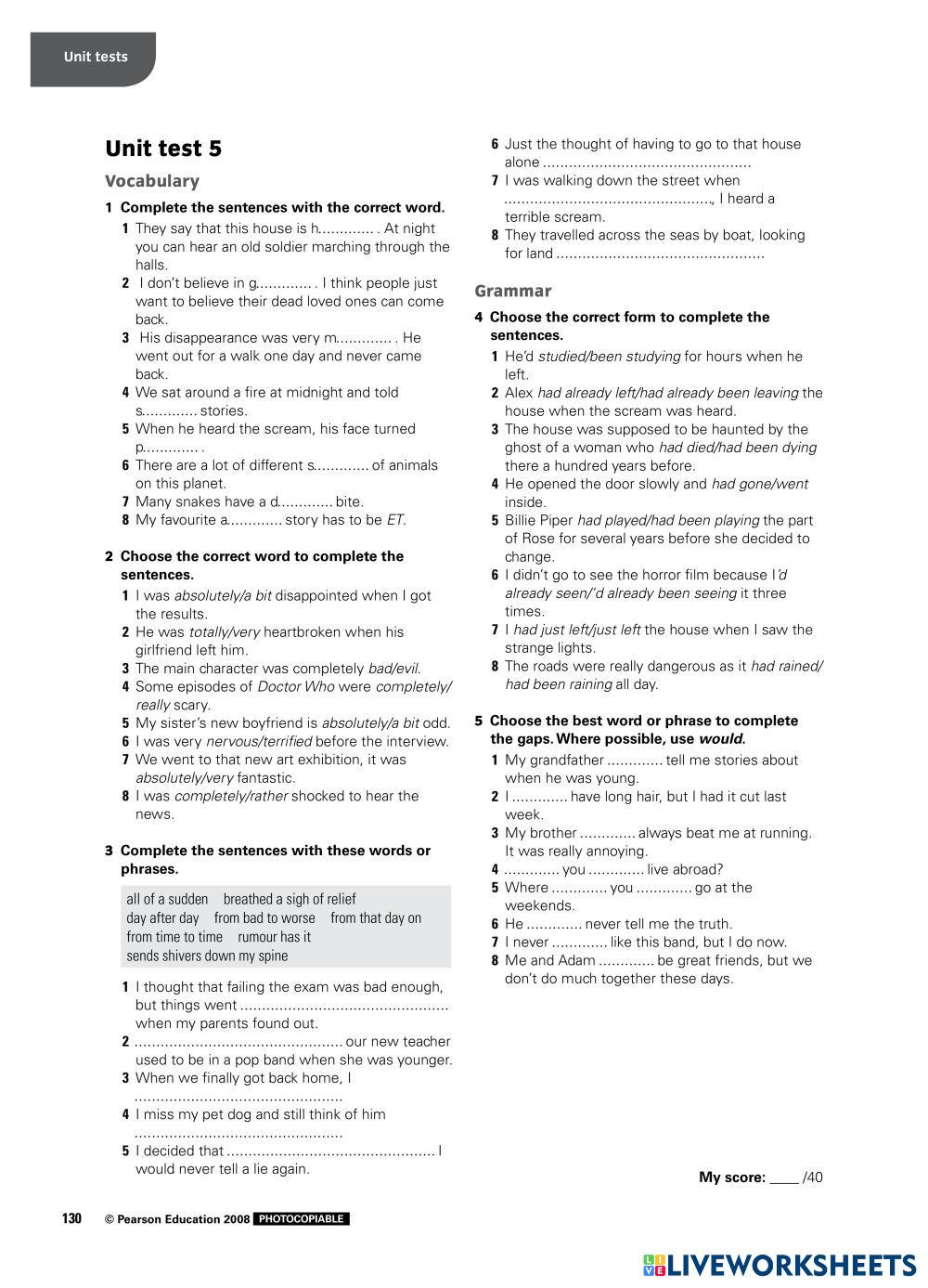 B2 Grammar Unit 5 Test | Live Worksheets