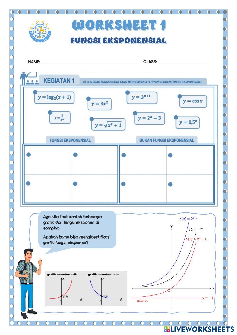 WORKSHEET GRAFIK FUNGSI EKSPONEN | Live Worksheets