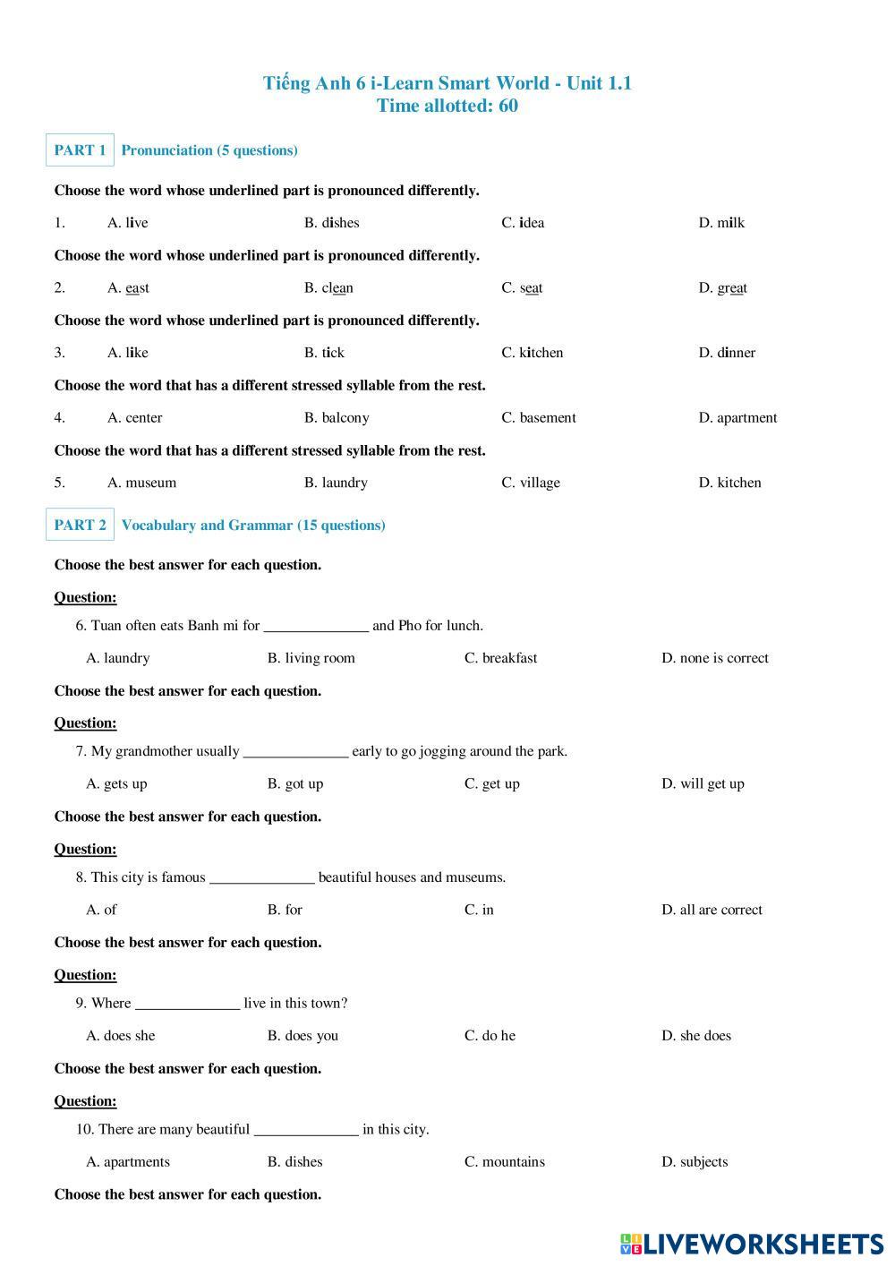 Text: Unit1 | Live Worksheets