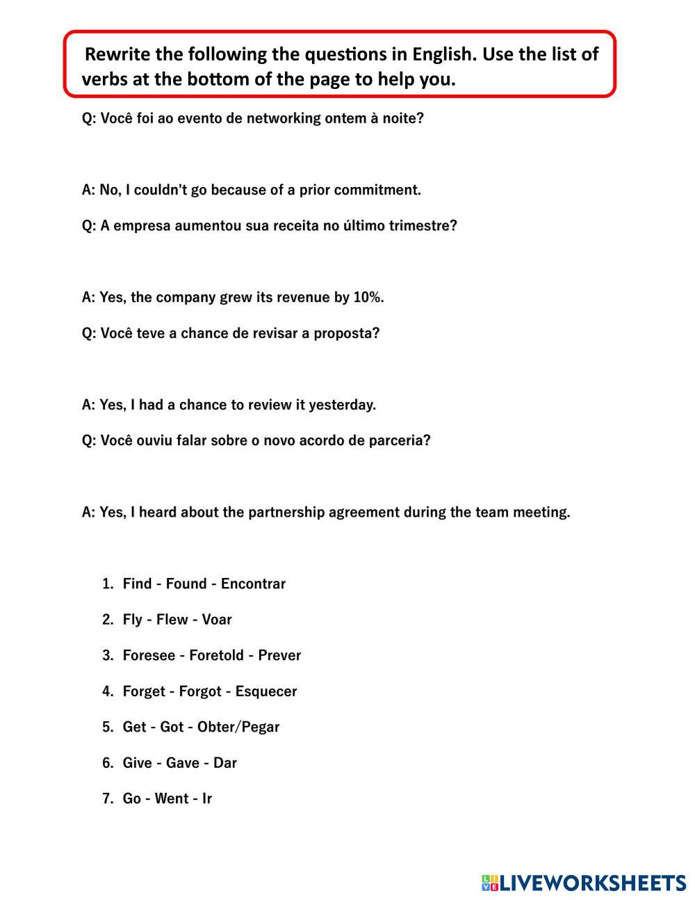 Rewrite The Questions in English. | Live Worksheets