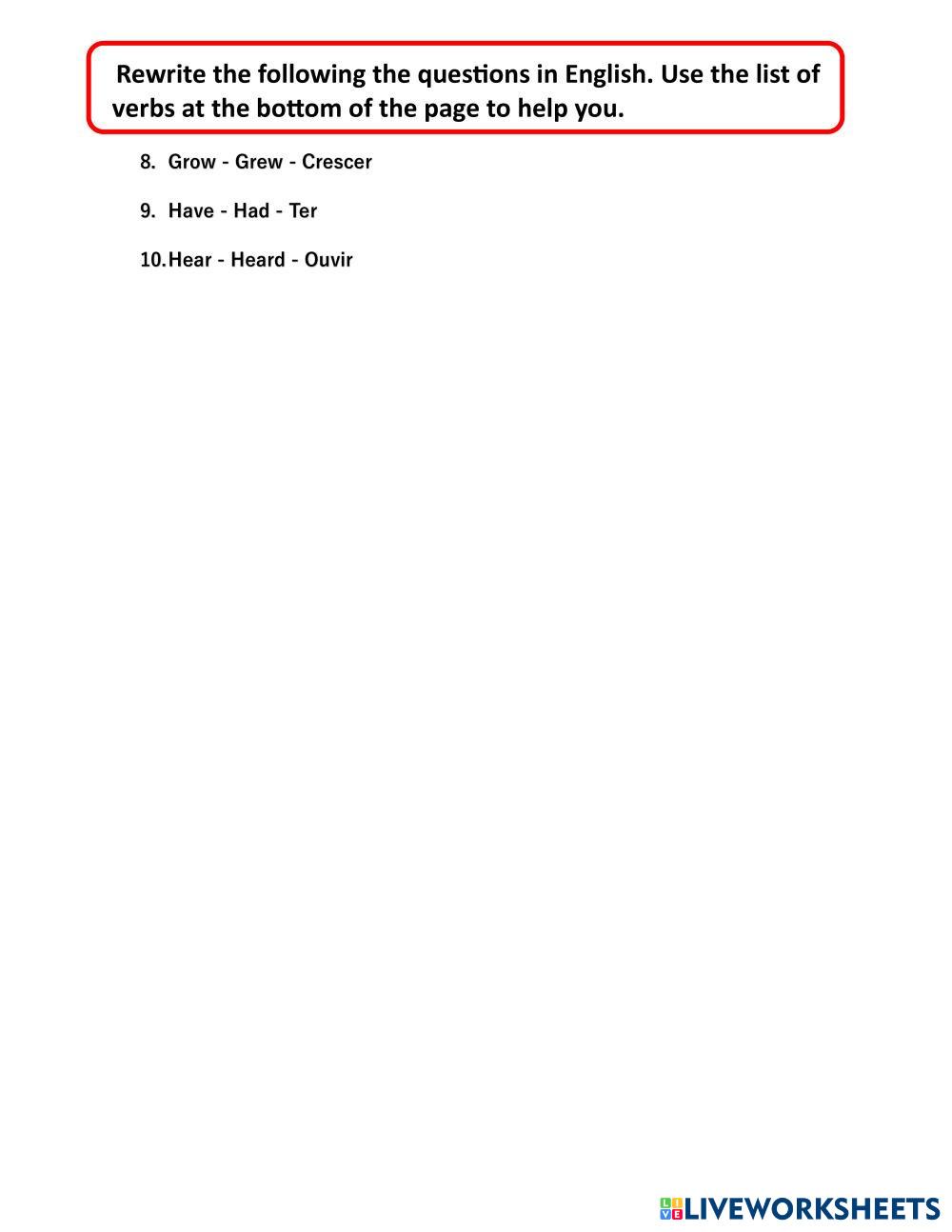 Rewrite The Questions in English. | Live Worksheets