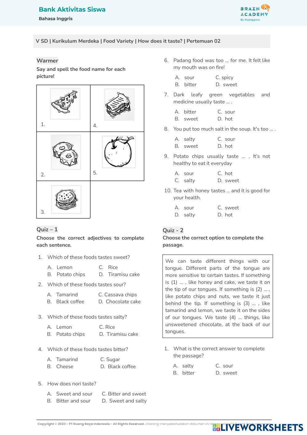 Food Flavor | Live Worksheets