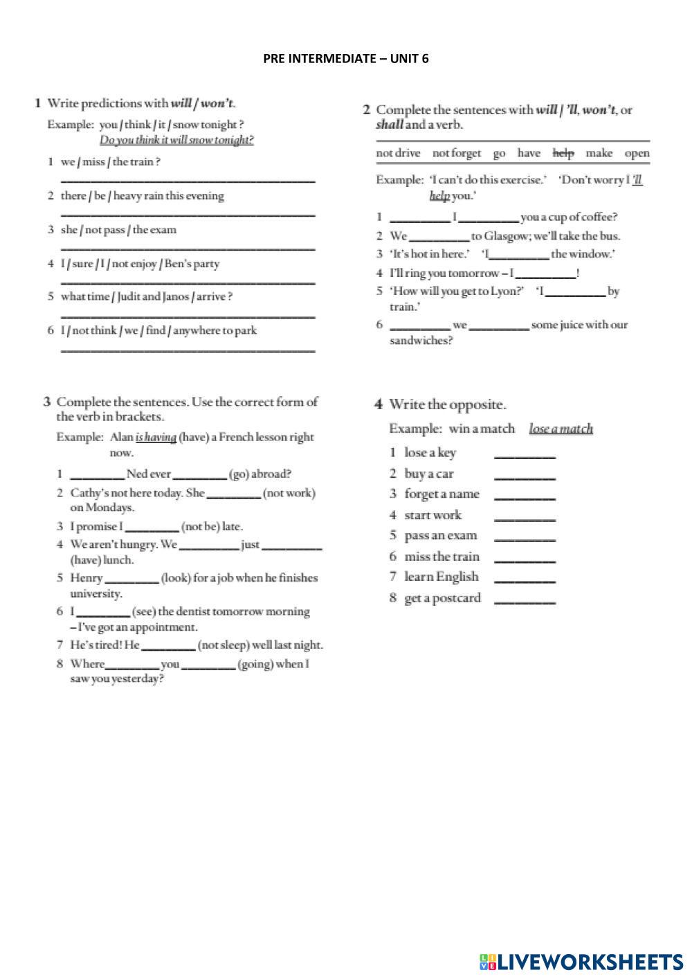 PRE INTERMEDIATE UNIT 6 | Live Worksheets