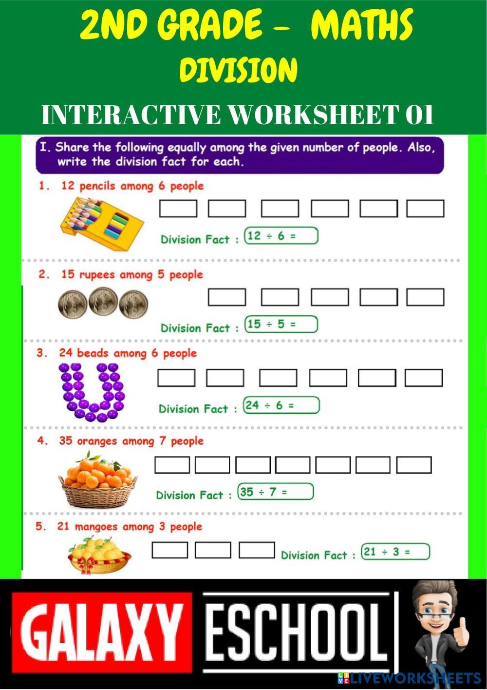 2nd-maths-ps01- division - ch 08-Galaxy | Live Worksheets
