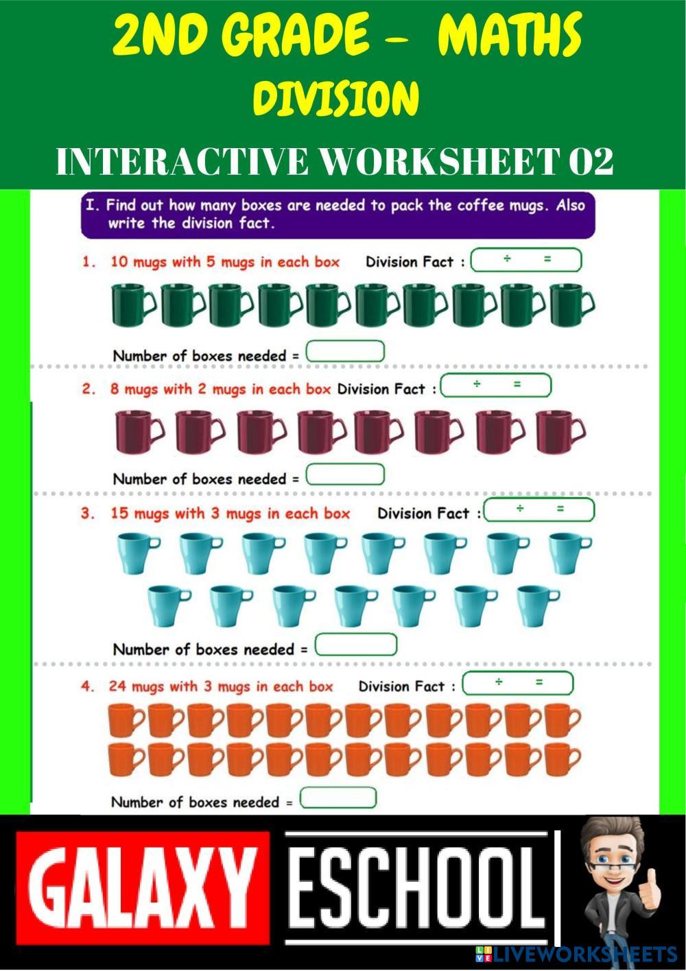 2nd-maths-ps02- division - ch 08-Galaxy | Live Worksheets