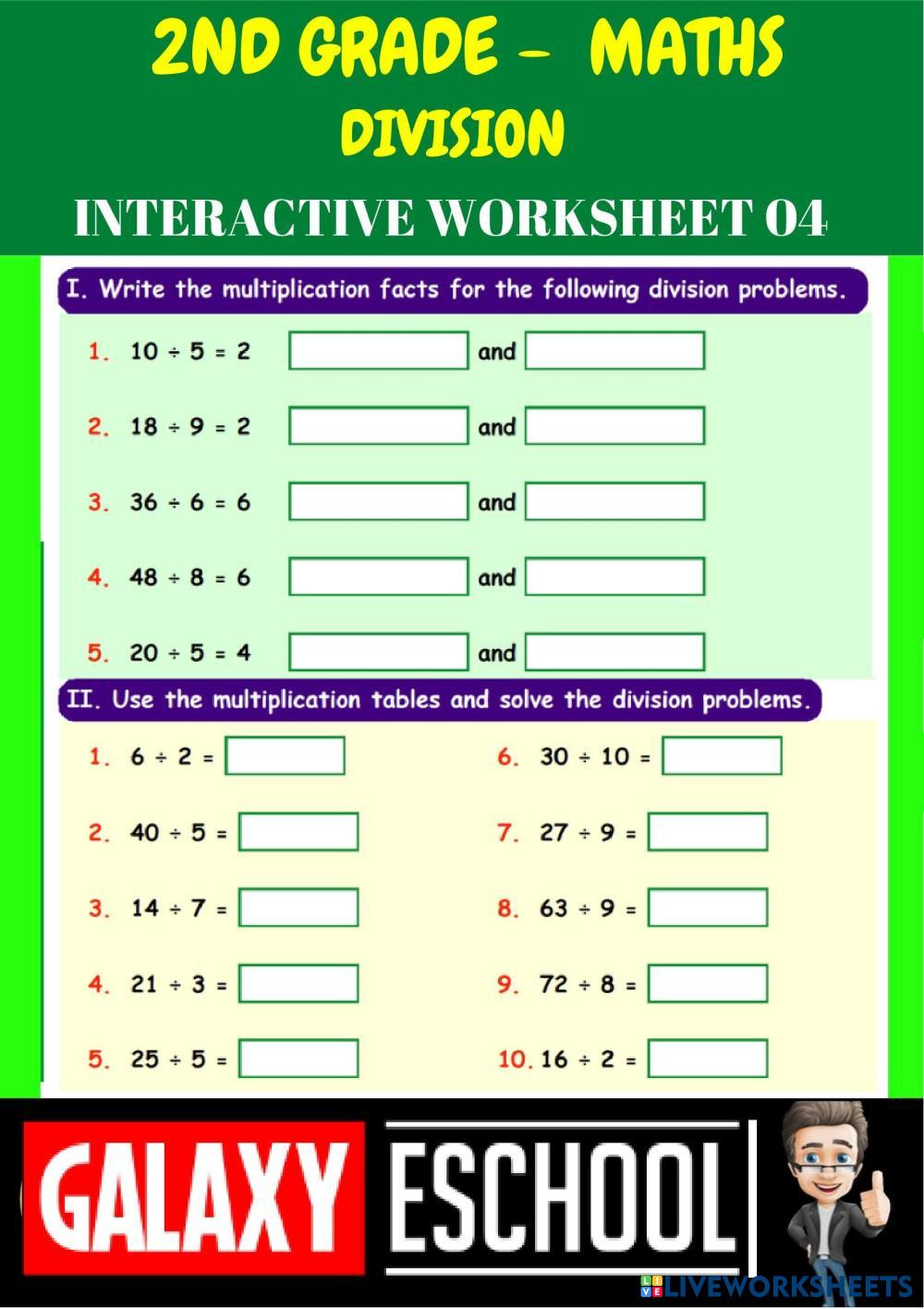 2nd-maths-ps04- division - ch 08-Galaxy | Live Worksheets