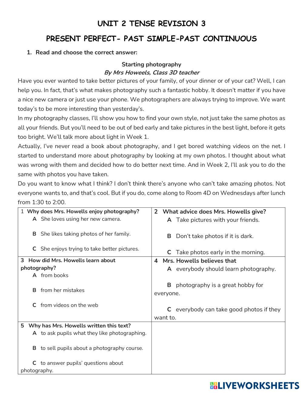 SR UNIT 2 TENSES REVISION 3 | Live Worksheets
