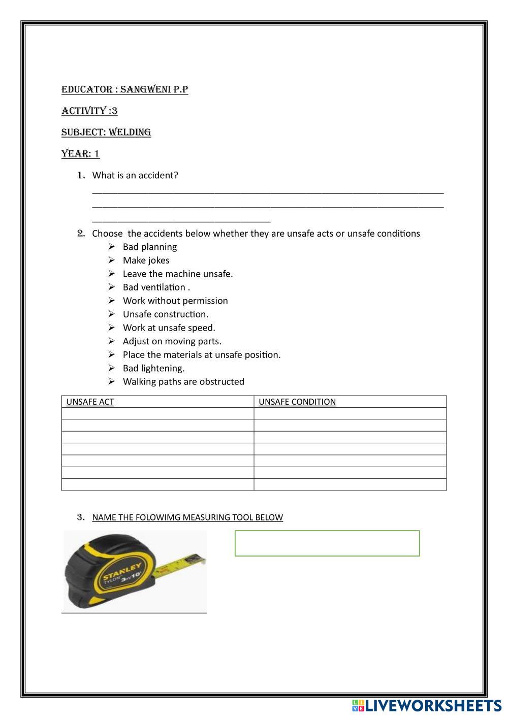 welding | Free Interactive Worksheets | 7119028