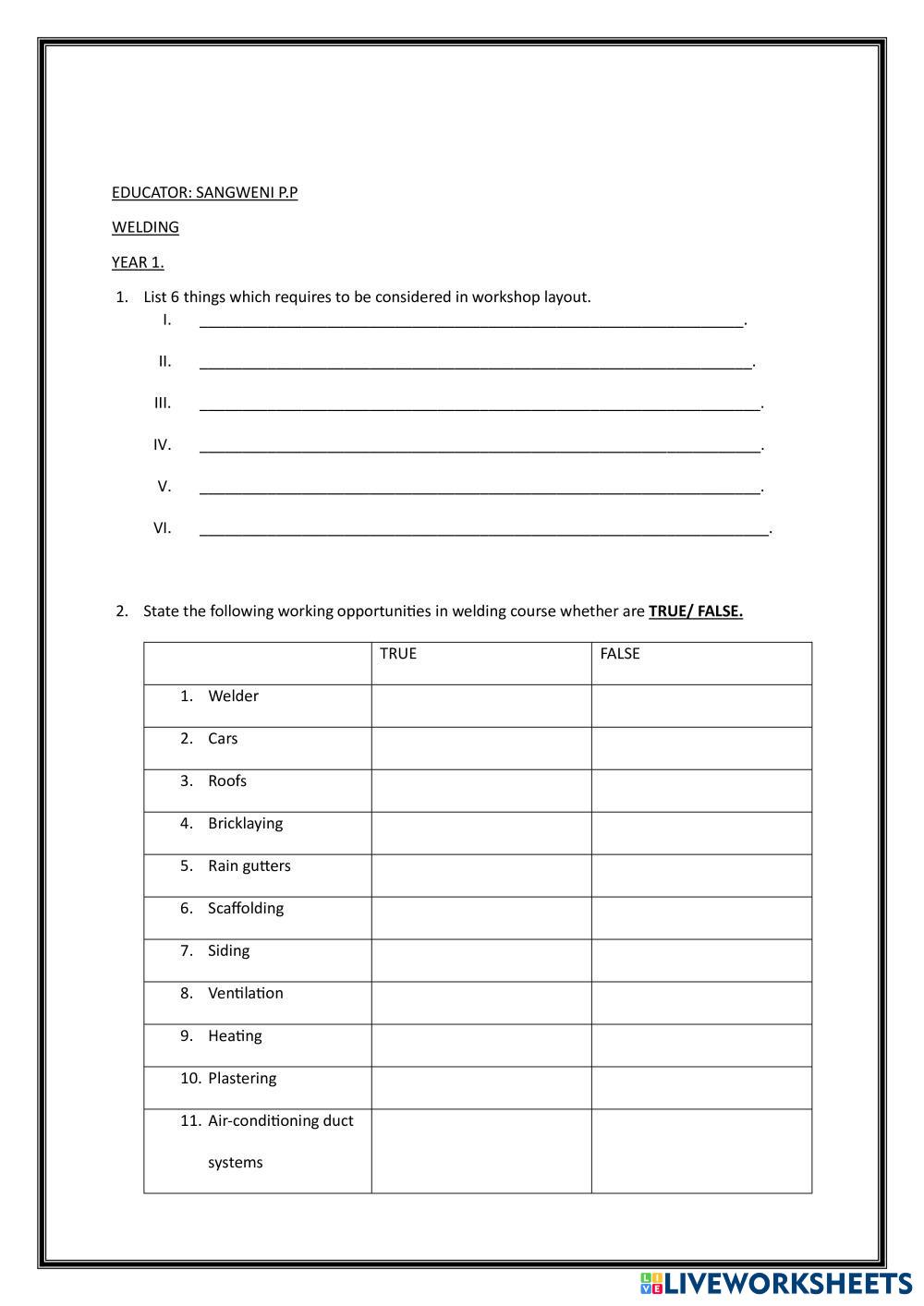 7119060 | welding | LETHEBO MPHAHLELE | LiveWorksheets