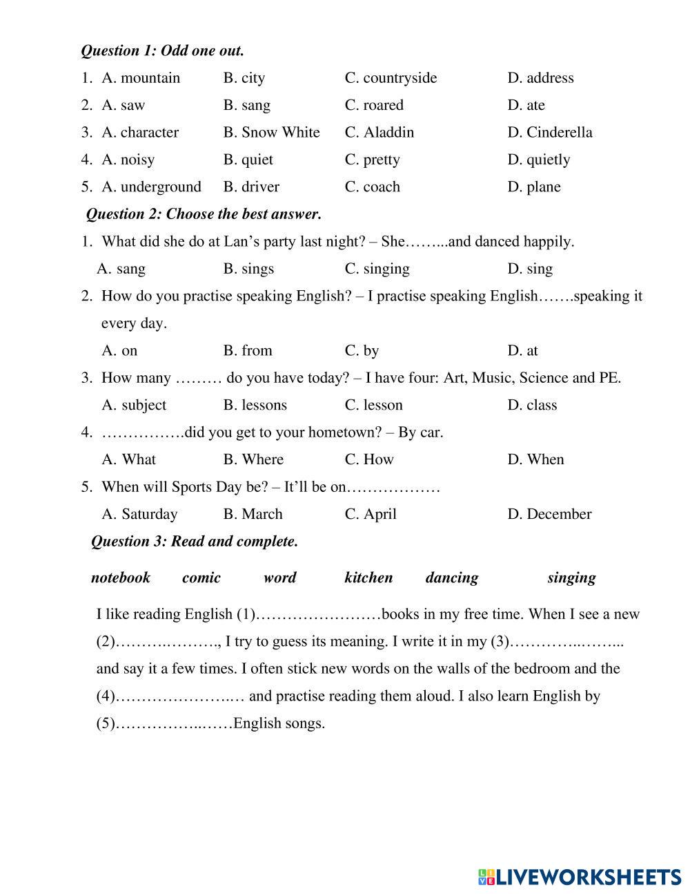 FINAL TEST FOR … | Free Interactive Worksheets | 7119903