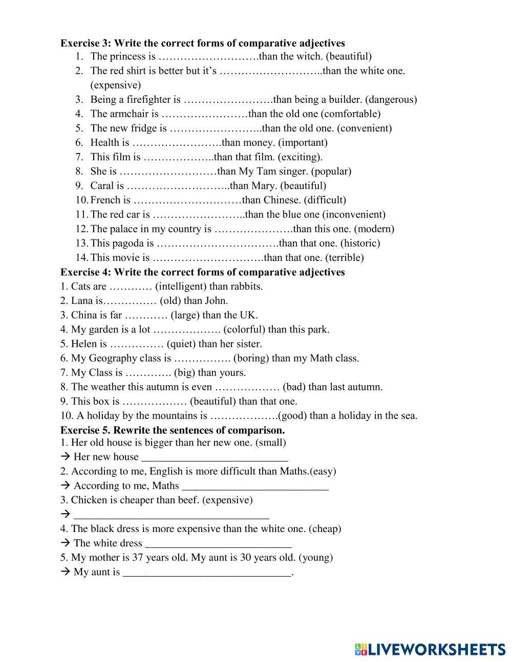 COMPARATIVE ADJ… | Free Interactive Worksheets | 7120583