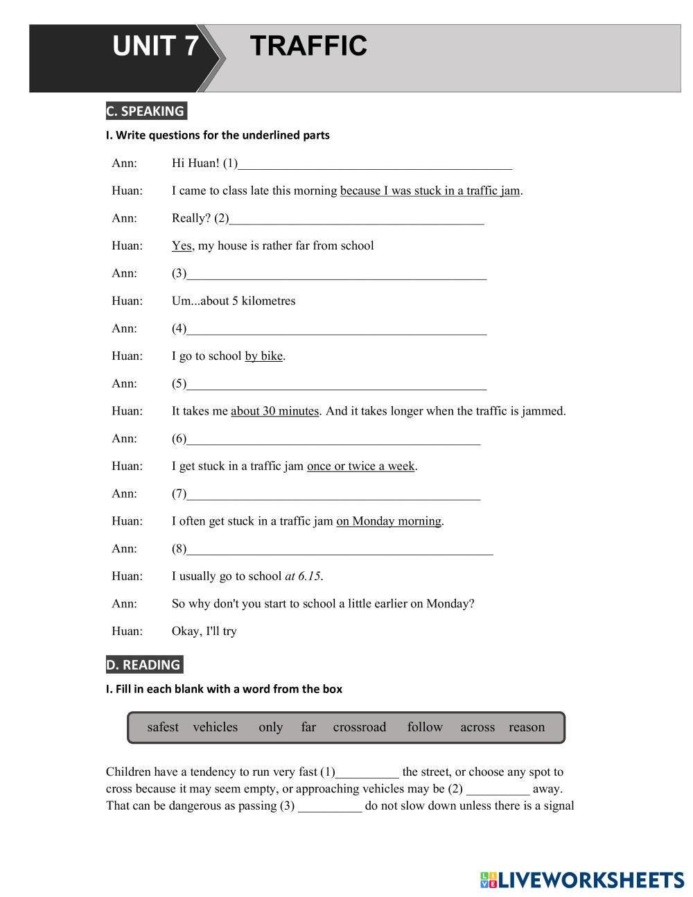 G7 U7 MLH Speaking, Reading & Writing | Live Worksheets