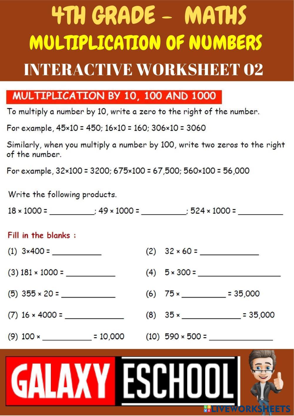 4th-maths-ps02-multiplication of numbers-Galaxy | Live Worksheets