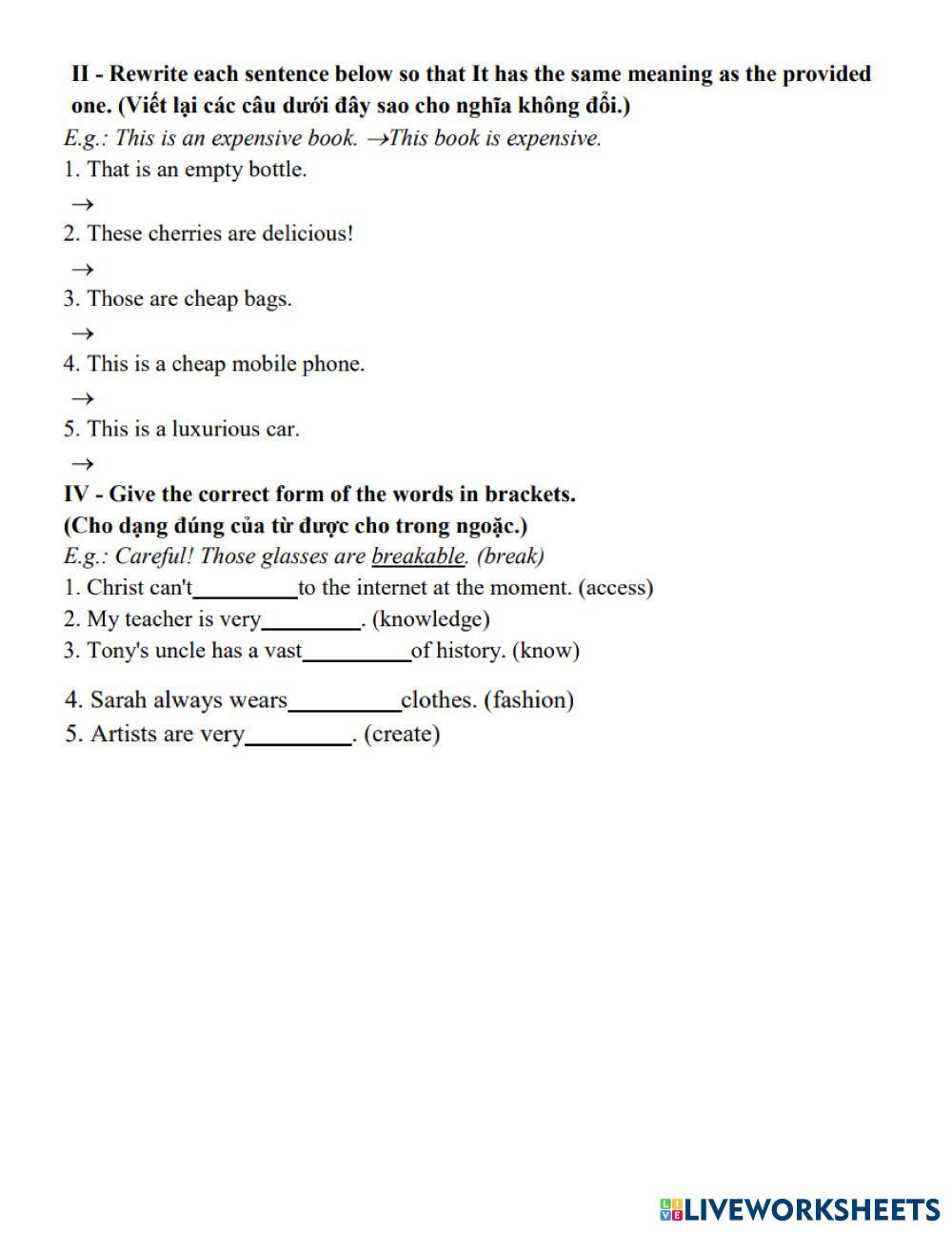 Day 8 Adjectives | Live Worksheets