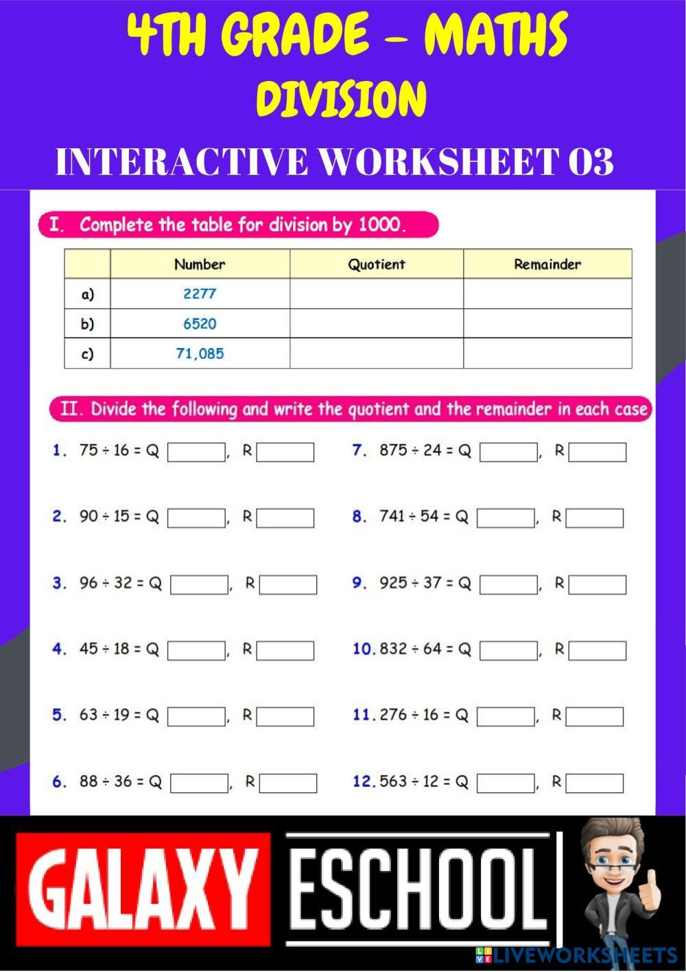 4th-maths-ps03-division-Galaxy | Live Worksheets