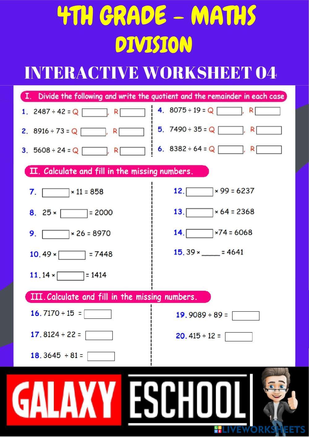 4th-maths-ps04-division-Galaxy | Live Worksheets