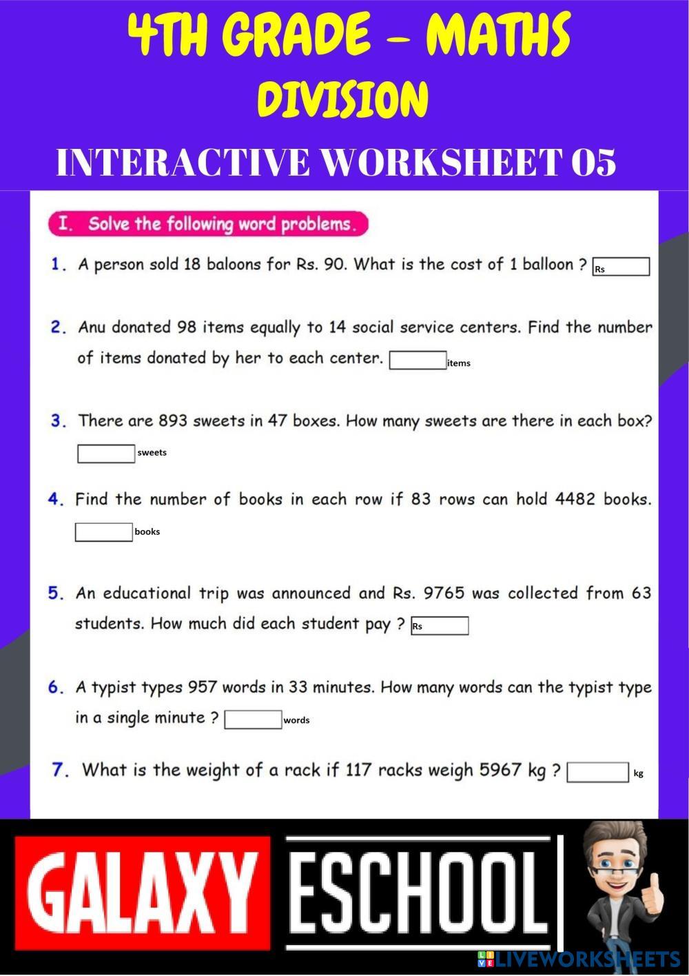 4th-maths-ps05-division-Galaxy | Live Worksheets