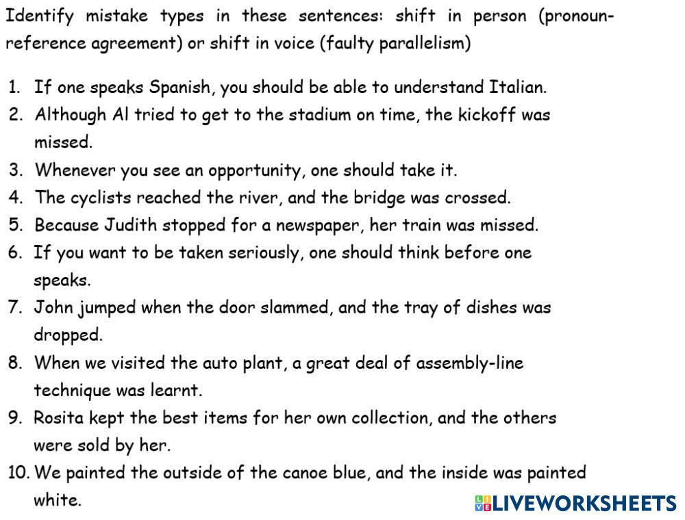 Shift in grammatical structure | Live Worksheets