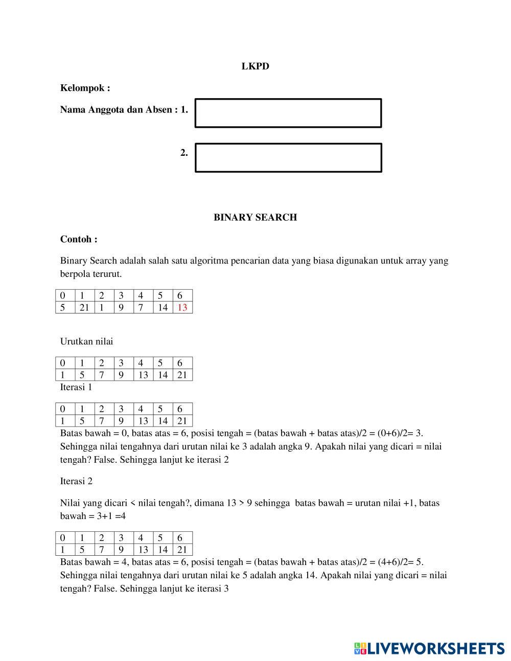 LKPD Binary search | Live Worksheets