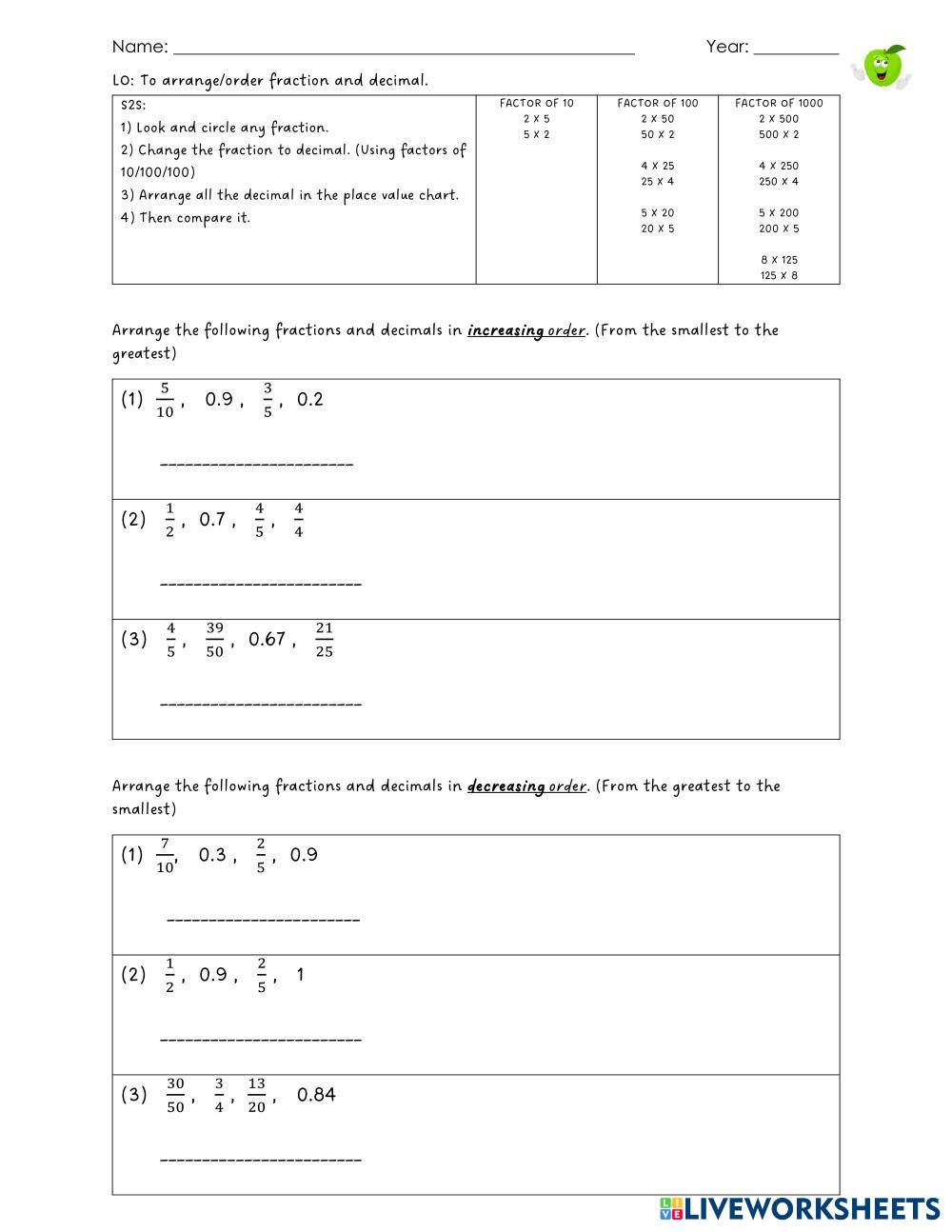 Arrange the decimal number | nadz212 | Live Worksheets
