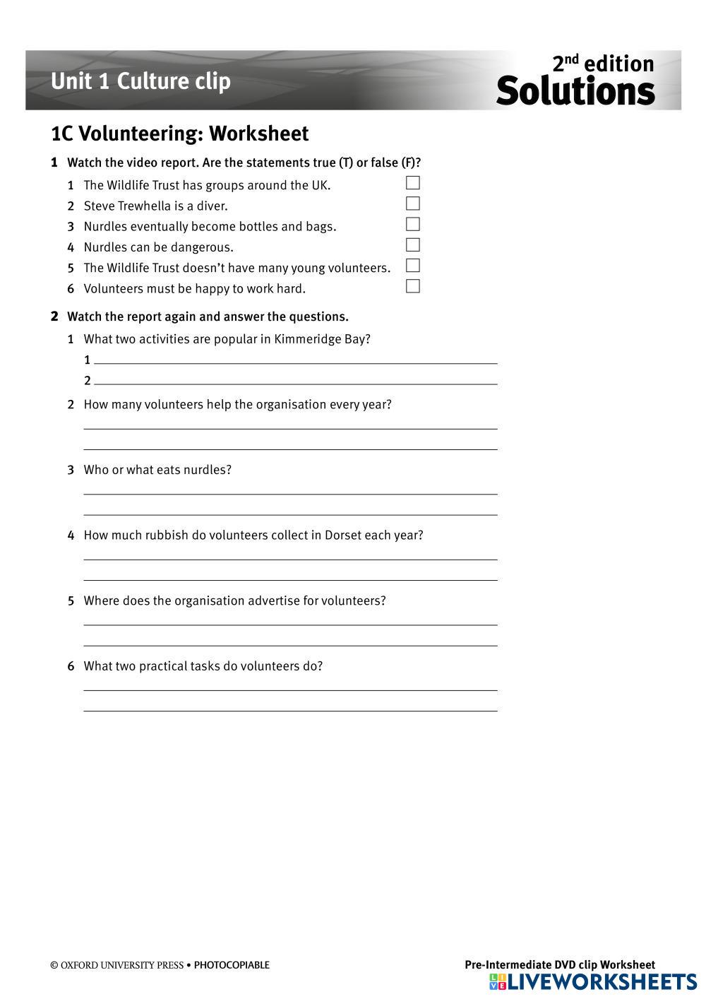 Solutions pre int the 2nd Video unit 1A | LiveWorksheets