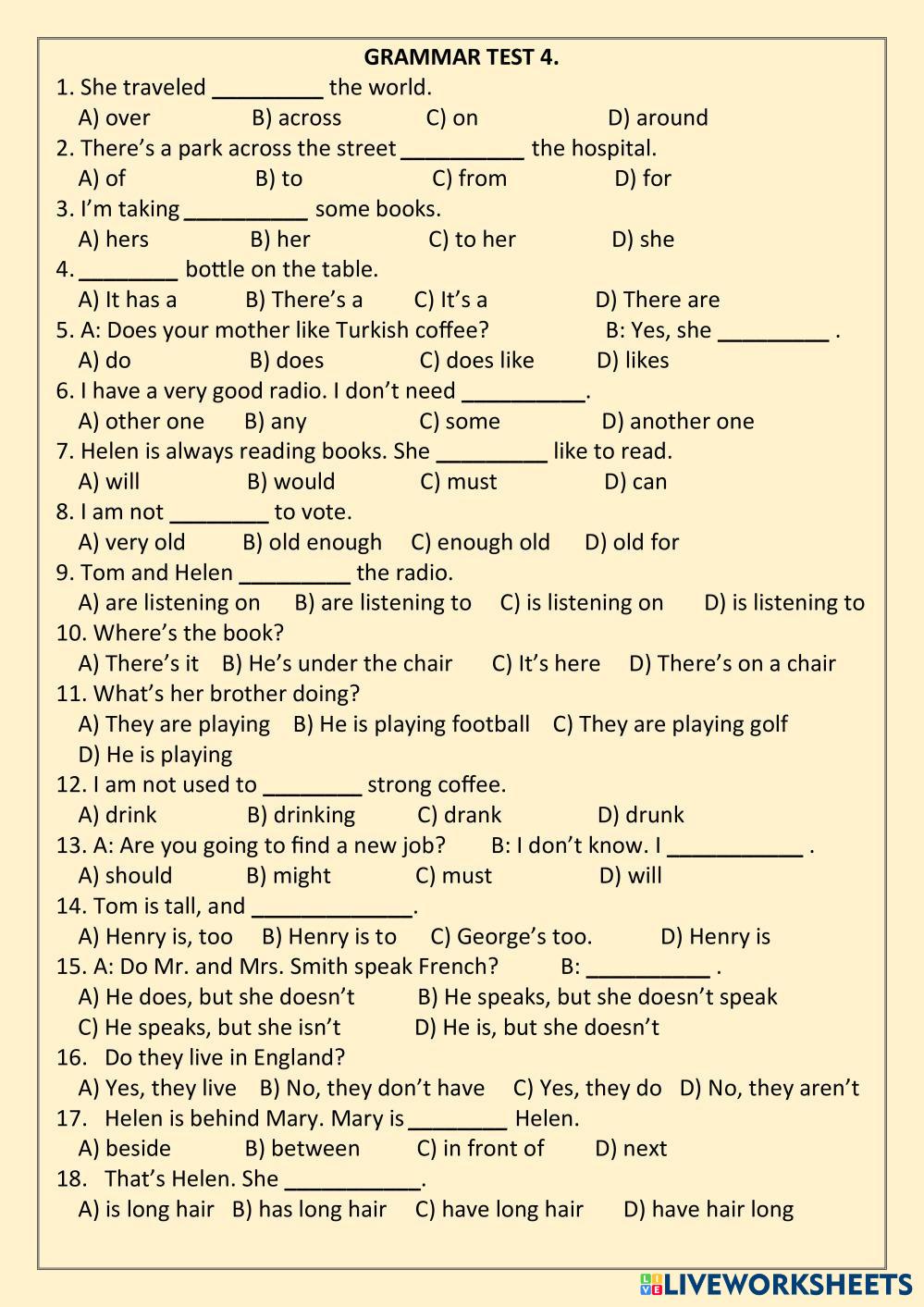 Grammar Test 4 | Live Worksheets