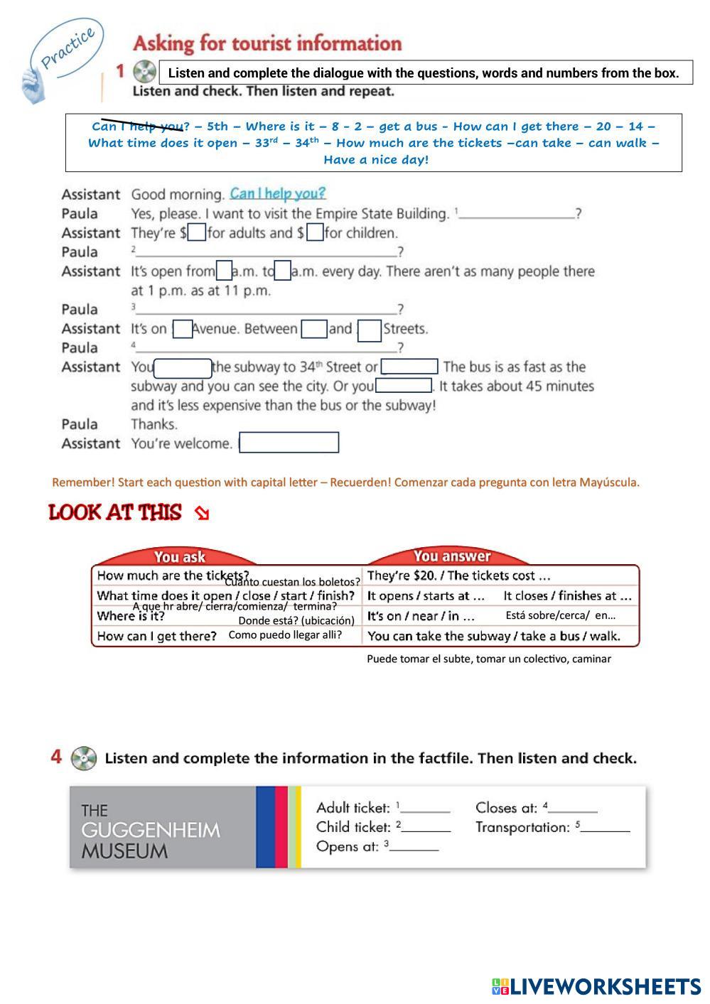 Asking for Tourist Information | LiveWorksheets