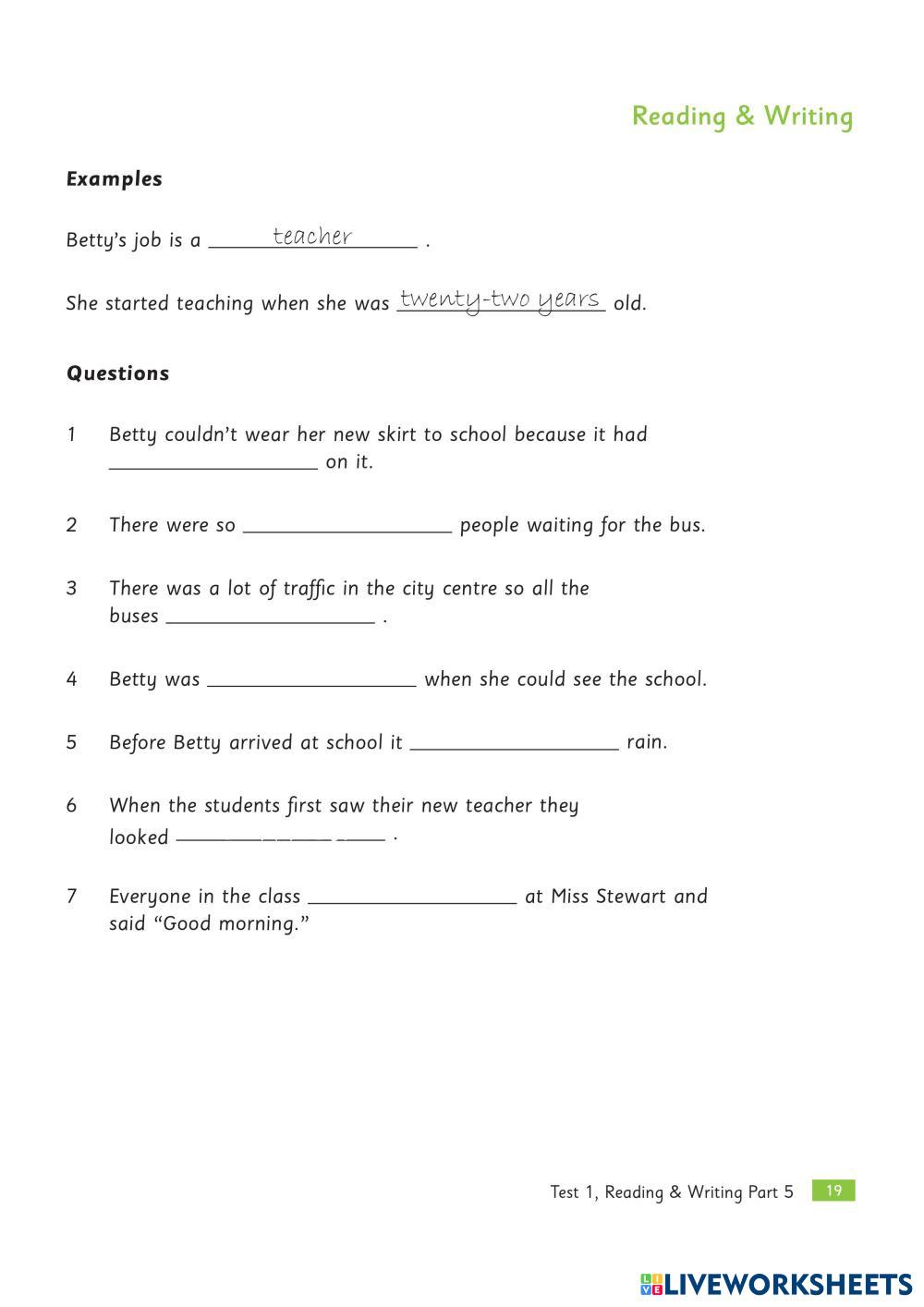 WS 1 - Reading & Writing | Live Worksheets